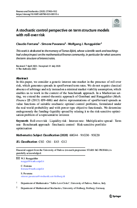 Pdf A Stochastic Control Perspective On Term Structure Models With