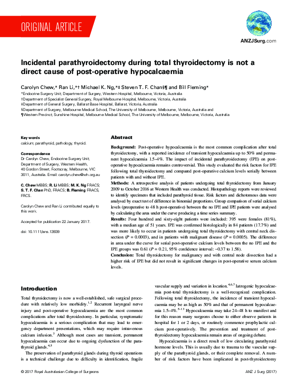 (PDF) Incidental parathyroidectomy during total thyroidectomy