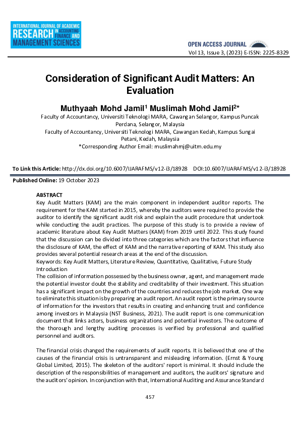 (PDF) Consideration of Significant Audit Matters: An Evaluation