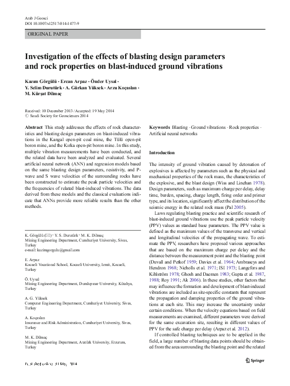 (PDF) Investigation of the effects of blasting design parameters and ...