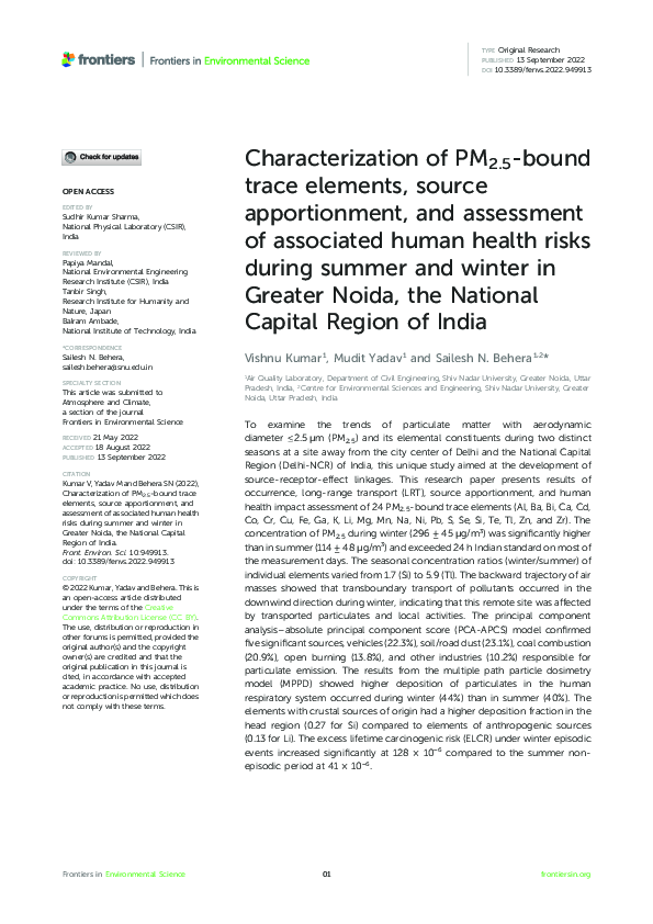 (PDF) Characterization of PM2.5-bound trace elements, source apportionment, and assessment of ...