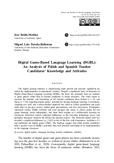 (PDF) Digital Game-Based Language Learning (DGBL): An Analysis of Polish and Spanish Teacher ...