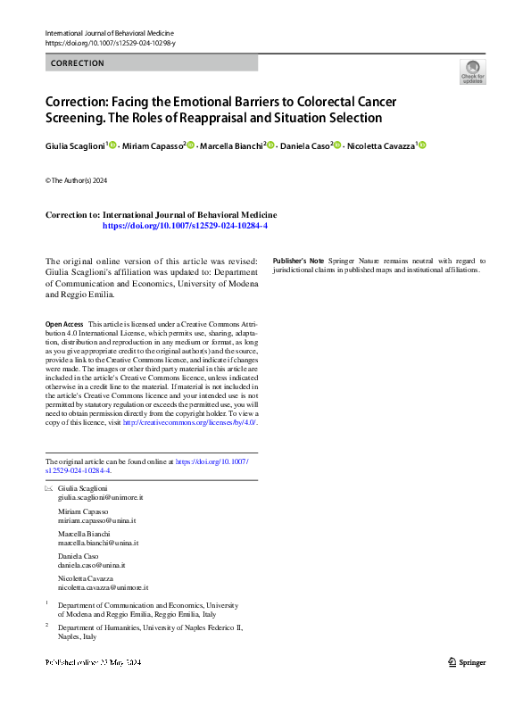 (PDF) Correction: Facing the Emotional Barriers to Colorectal Cancer Screening. The Roles of ...