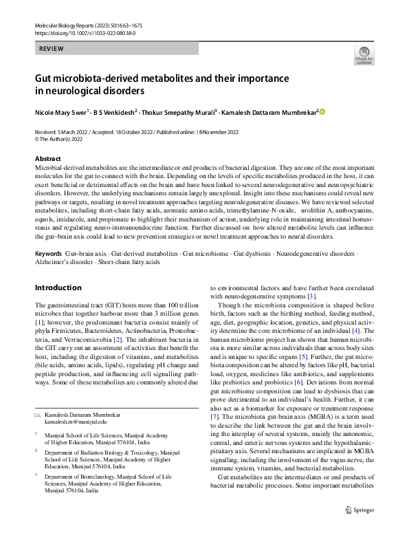 (PDF) Gut microbiota-derived metabolites and their importance in ...