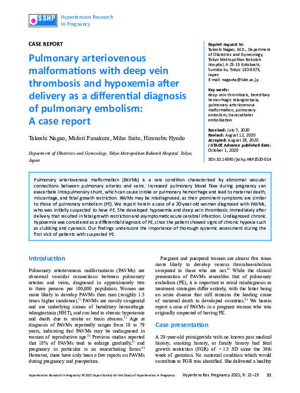 (PDF) Pulmonary arteriovenous malformations with deep vein thrombosis ...