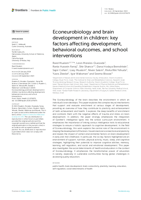 (PDF) Econeurobiology and brain development in children: key factors ...