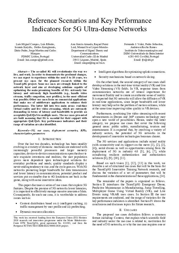 (PDF) Reference Scenarios and Key Performance Indicators for 5G Ultra-dense Networks