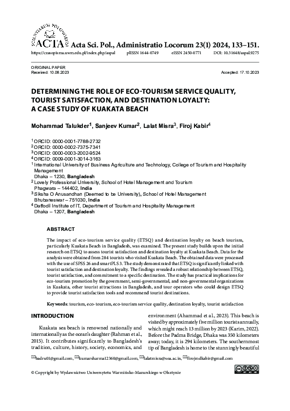 (PDF) Determining the role of eco-tourism service quality, tourist ...