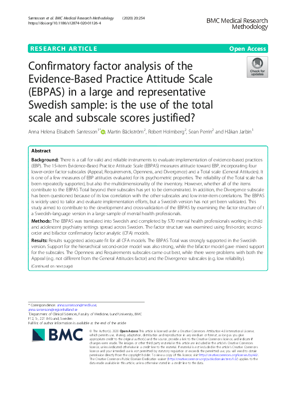 (PDF) Confirmatory factor analysis of the Evidence-Based Practice Attitude Scale (EBPAS) in a ...