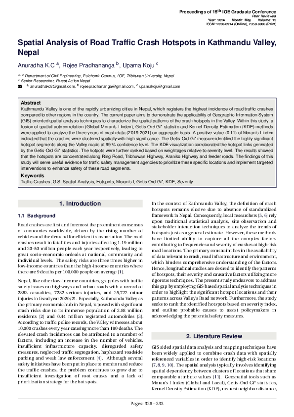 (PDF) Spatial Analysis of Road Traffic Crash Hotspots in Kathmandu ...