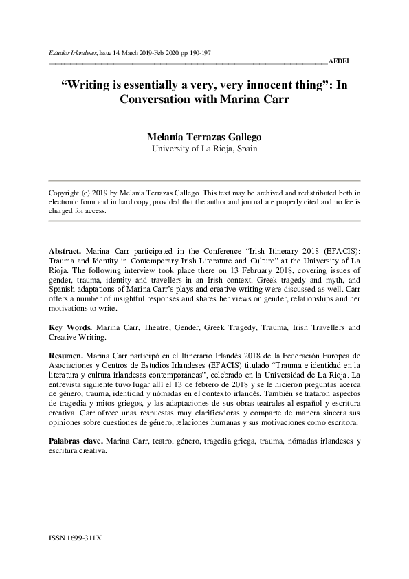 (PDF) “Writing is essentially a very, very innocent thing”: In ...