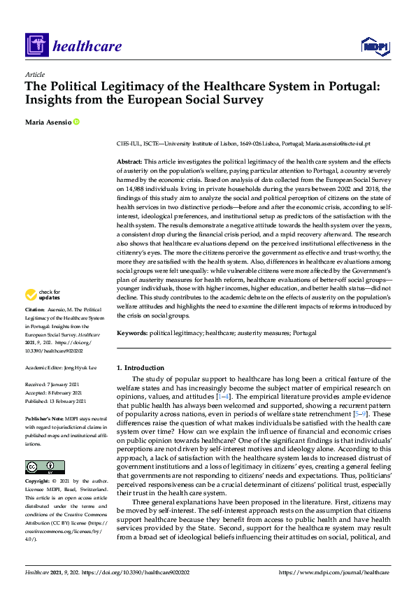 (PDF) The Political Legitimacy of the Healthcare System in Portugal ...