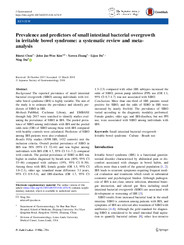 (PDF) Prevalence and predictors of small intestinal bacterial ...