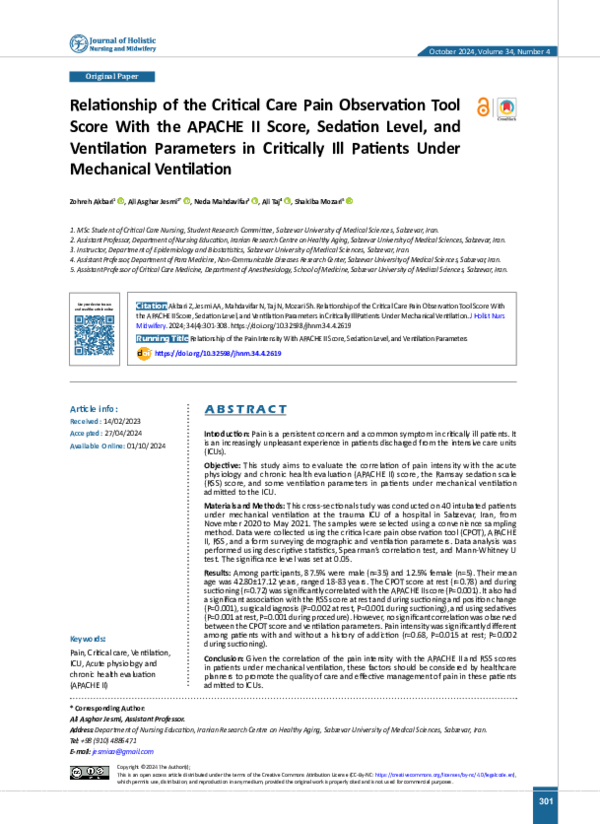 (PDF) Relationship of the Critical Care Pain Observation Tool Score ...