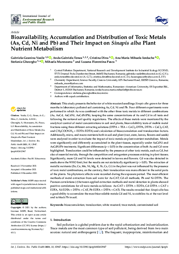 (PDF) Bioavailability, Accumulation and Distribution of Toxic Metals ...