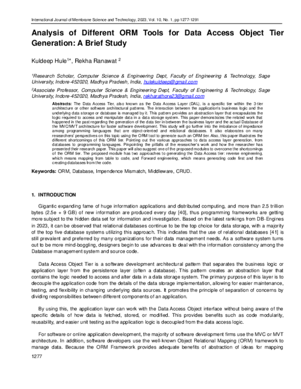 (PDF) Analysis of Different ORM Tools for Data Access Object Tier ...