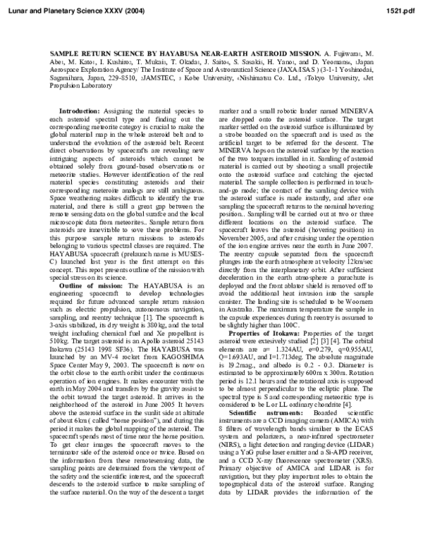 (PDF) Sample Return Science by Hayabusa Near-Earth Asteroid Mission