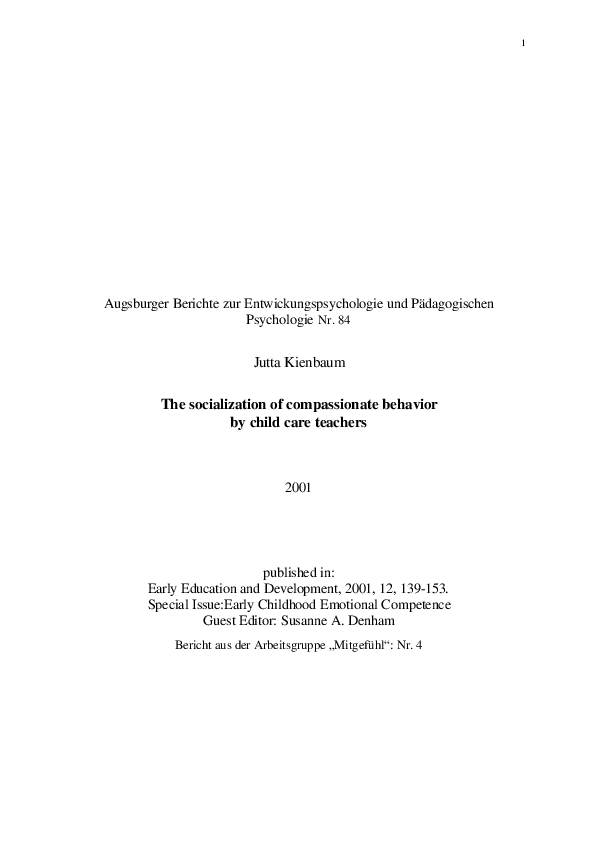 (PDF) The Socialization of Compassionate Behavior by Child Care Teachers