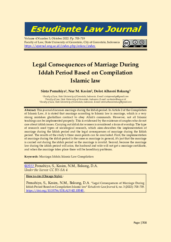 (PDF) Legal Consequences of Marriage During Iddah Period Based on ...