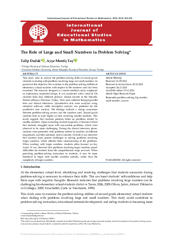 (PDF) The Role of Large and Small Numbers in Problem Solving Success