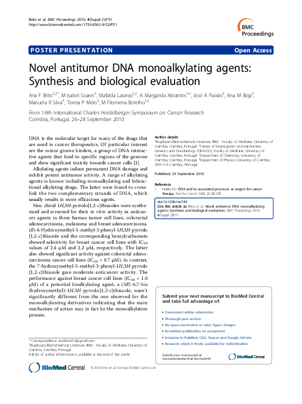(PDF) Novel antitumor DNA monoalkylating agents: Synthesis and ...