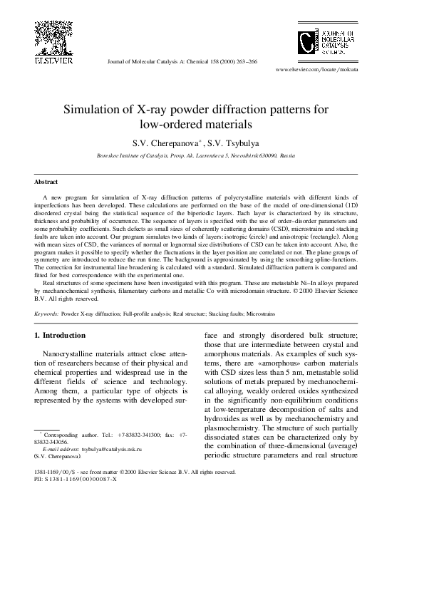 (PDF) Simulation of X-ray powder diffraction patterns for low-ordered materials