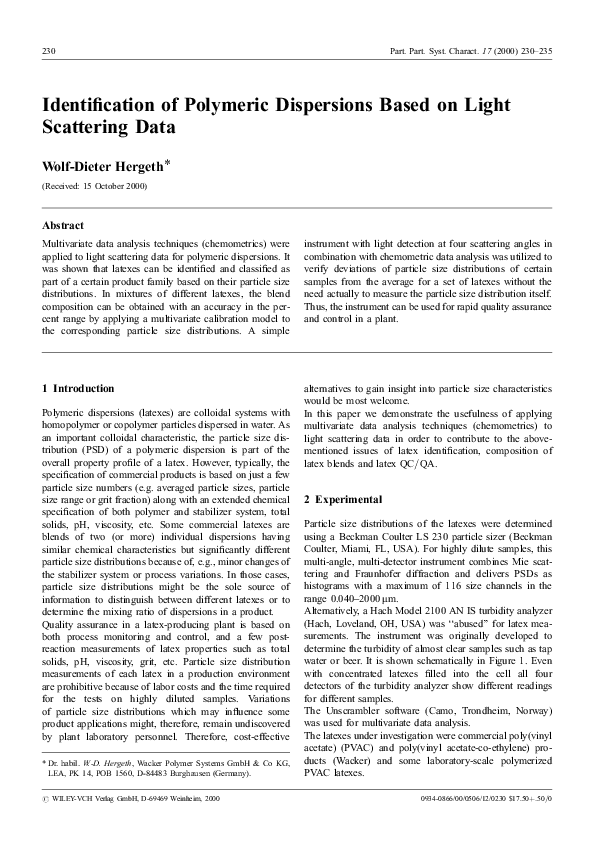 (PDF) Identification of Polymeric Dispersions Based on Light Scattering Data | Wolf-Dieter ...