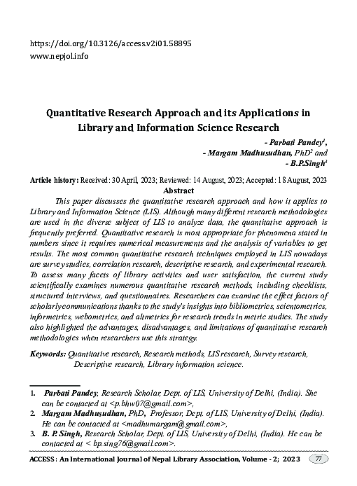(PDF) Quantitative Research Approach and its Applications in Library ...