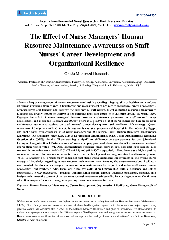 (PDF) The Effect of Nurse Managers’ Human Resource Maintenance ...