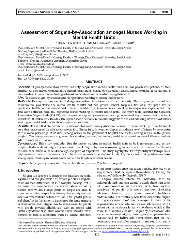 (PDF) Assessment of Stigma-by-Association amongst Nurses Working in ...