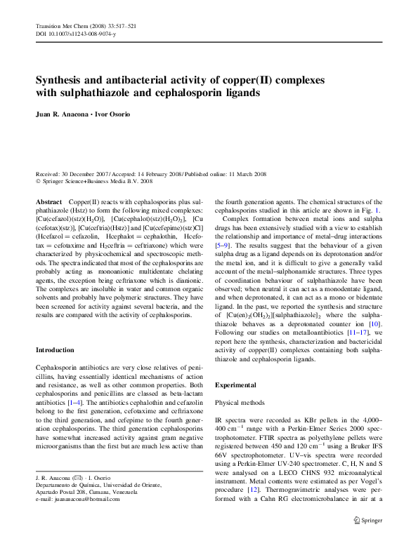 (PDF) Synthesis and antibacterial activity of copper(II) complexes with ...