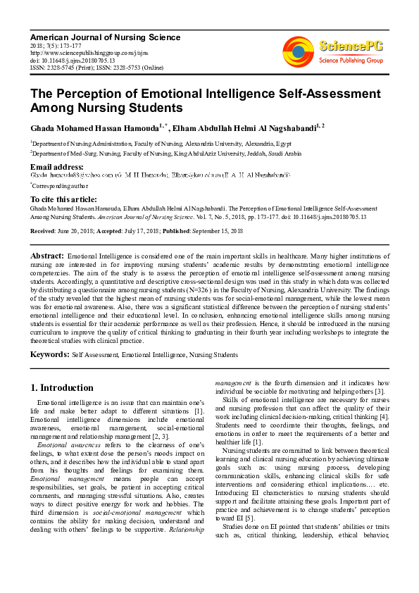 (PDF) The Perception of Emotional Intelligence Self-Assessment Among ...