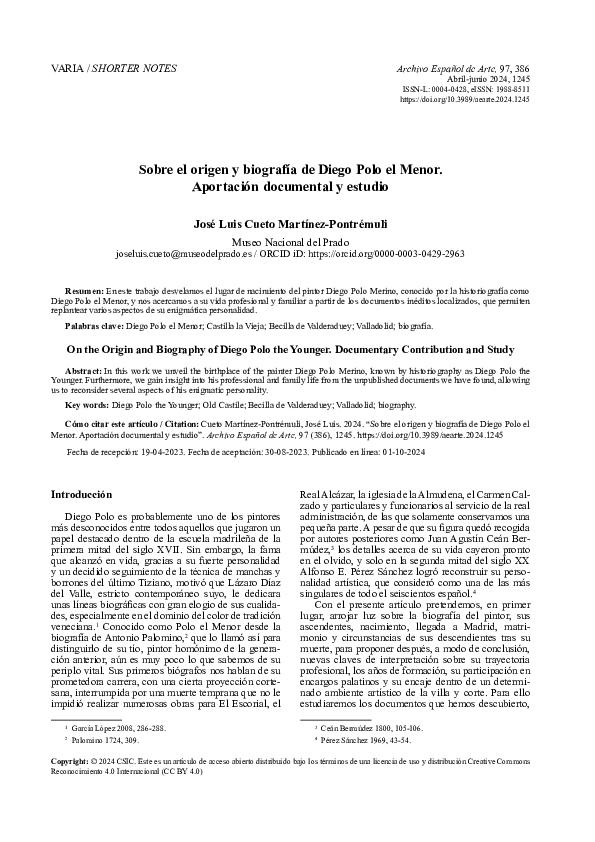 (PDF) Sobre el origen y biografía de Diego Polo el Menor. Aportación ...