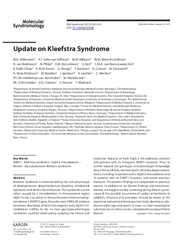 (PDF) Update on Kleefstra syndrome