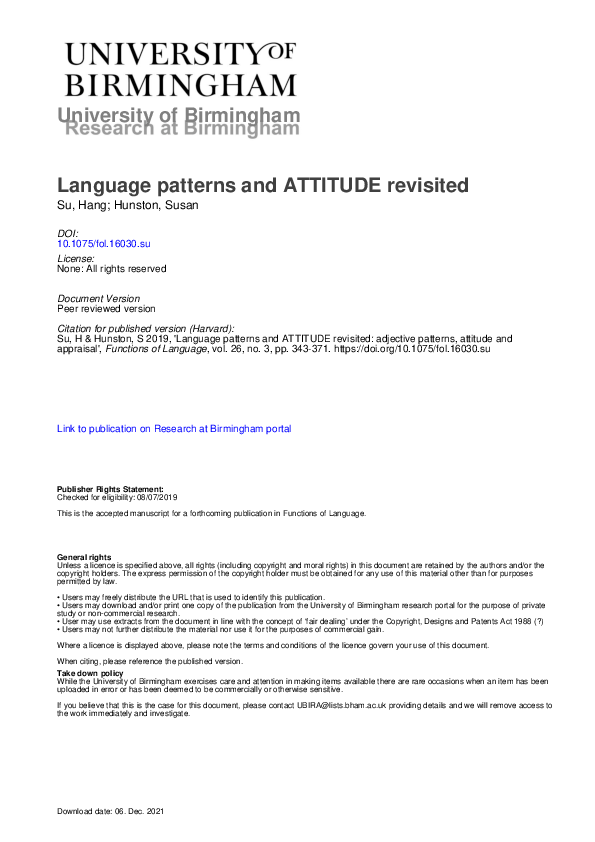 (PDF) Language patterns and attitude revisited