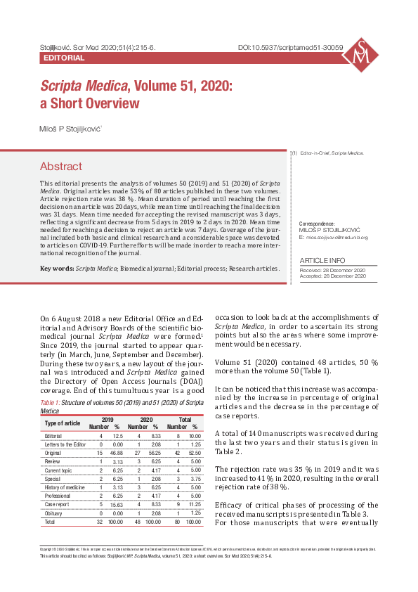 (PDF) Scripta Medica, volume 51, 2020: A short overview