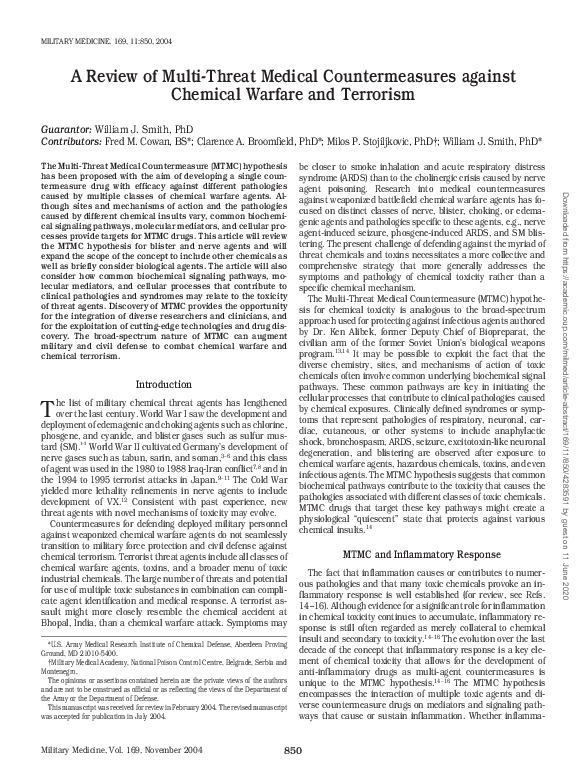 (PDF) A Review of Multi-Threat Medical Countermeasures against Chemical ...