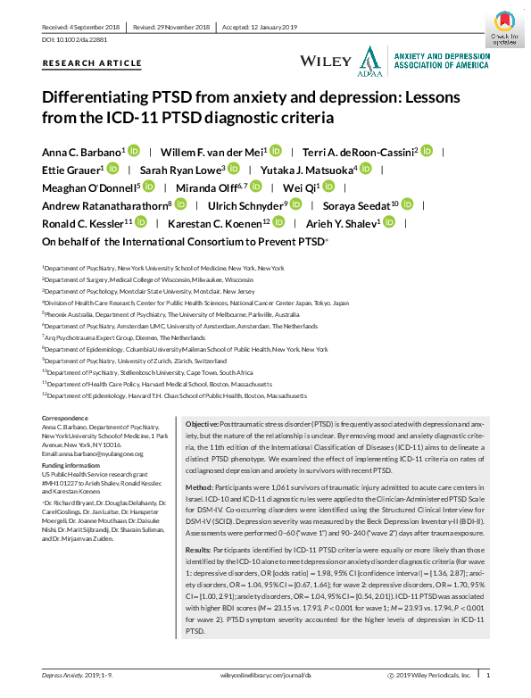 (PDF) Differentiating PTSD from anxiety and depression: Lessons from ...