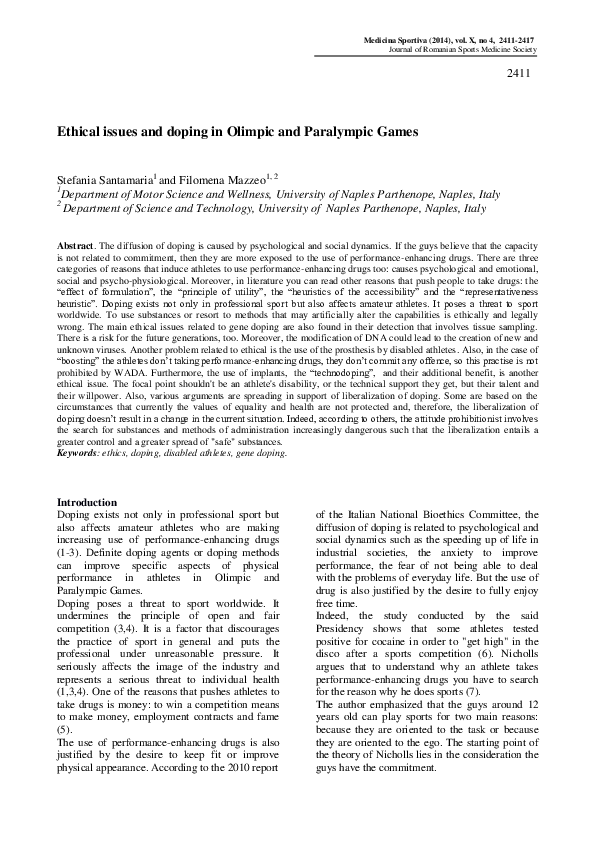(PDF) Ethical issues and doping in Olimpic and Paralympic Games