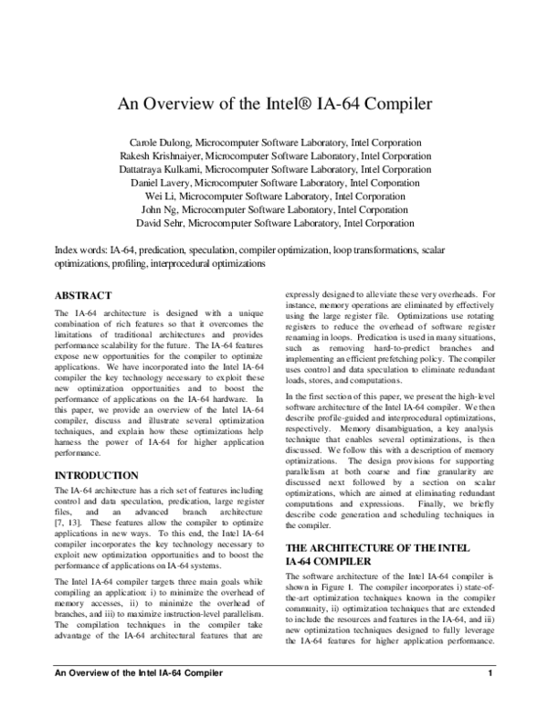 (PDF) An Overview of the Intel® IA64 Compiler