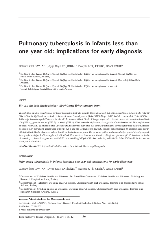 (PDF) Pulmonary tuberculosis in infants less than one year old ...