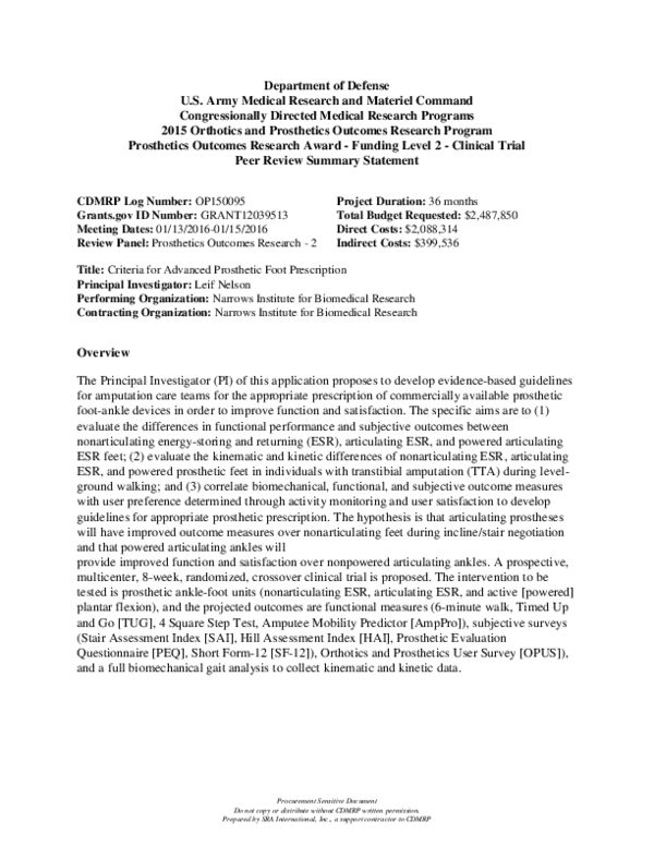 (PDF) Criteria for Advanced Prosthetic Foot Prescription: Rationale, Design, and Protocol for a ...