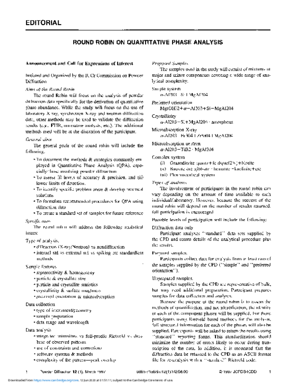 (PDF) Round Robin on Quantitative Phase Analysis (PDF) Round Robin on Quantitative Phase Analysis