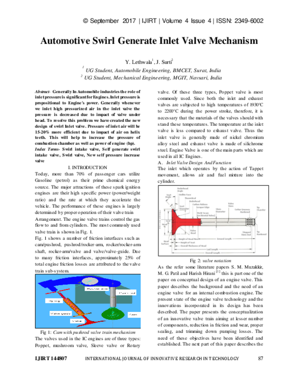 (PDF) Swirl Inlet Valve Design for Enhanced Engine Performance
