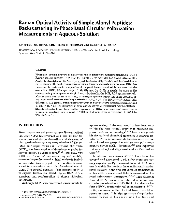(PDF) Raman optical activity of simple alanyl peptides: Backscattering ...