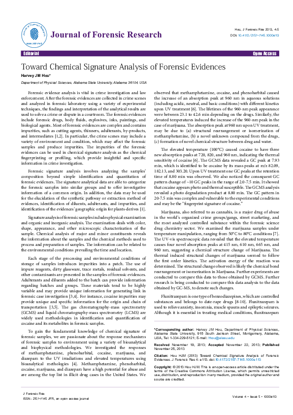 (PDF) Toward Chemical Signature Analysis of Forensic Evidences