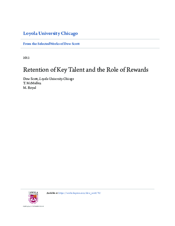 (PDF) Retention of Key Talent and the Role of Rewards