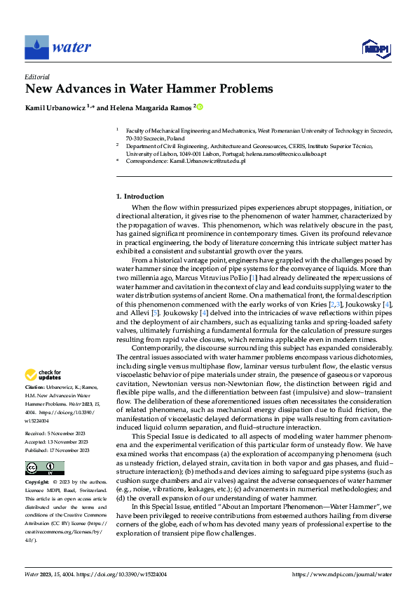 (PDF) New Advances in Water Hammer Problems