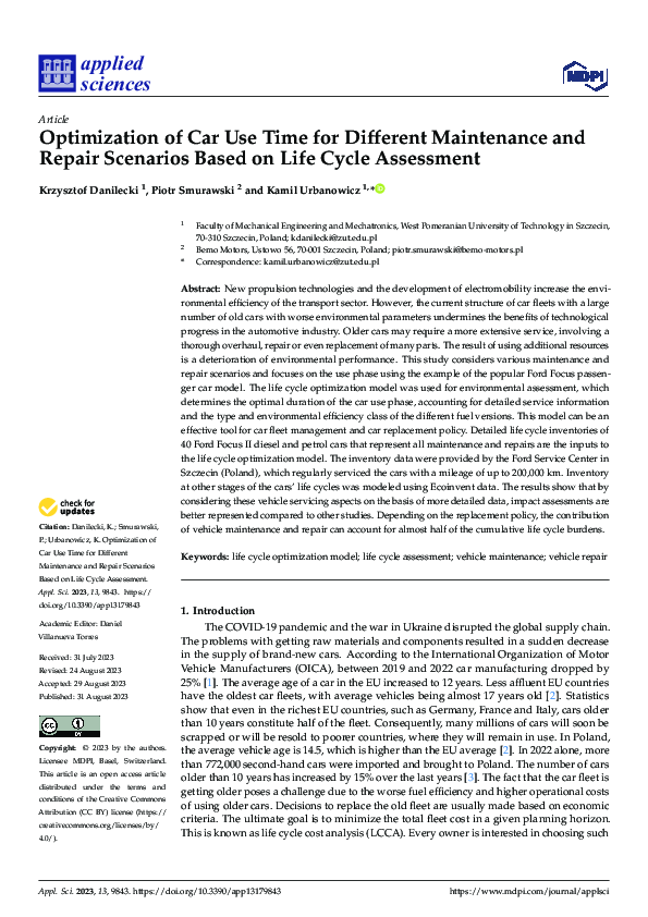 (PDF) Optimization of Car Use Time for Different Maintenance and Repair ...