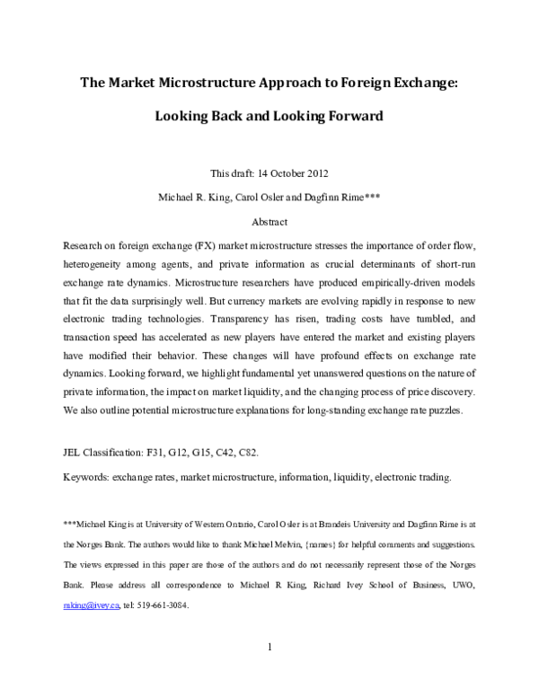 (PDF) The market microstructure approach to foreign exchange: Looking ...